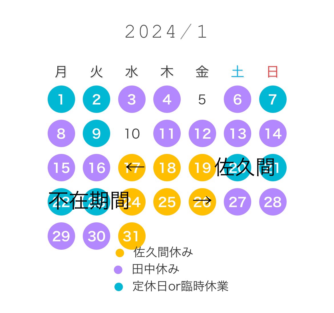 1月のお休み Cue By Coco